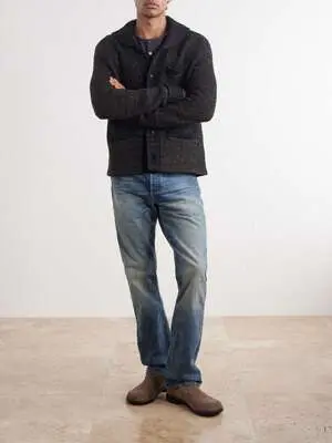 Ralph Lauren Shawl-collar Mélange Wool, Cotton And Silk-blend Cardigan