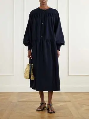 LES VACANCES D'IRINA Calla Gathered Wool-flannel Maxi Dress