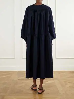 LES VACANCES D'IRINA Calla Gathered Wool-flannel Maxi Dress