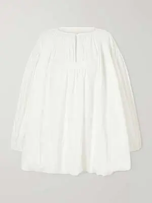 LES VACANCES D'IRINA Cloud Gathered Linen Balloon Mini Dress