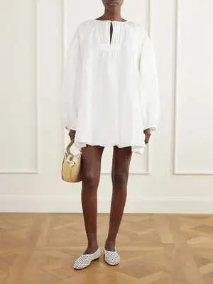 LES VACANCES D'IRINA Cloud Gathered Linen Balloon Mini Dress
