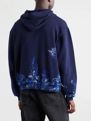Balenciaga Logo-embroidered Paint-splattered Cotton-jersey Zip-up Hoodie - Blue