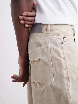 Balenciaga Wide-leg Distressed Paint-splattered Jeans