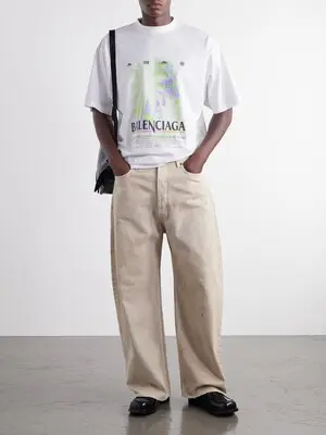 Balenciaga Wide-leg Distressed Paint-splattered Jeans