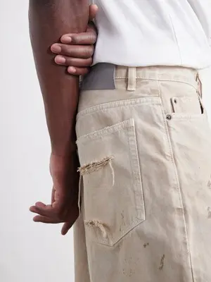 Balenciaga Wide-leg Distressed Paint-splattered Jeans