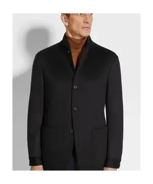 Zegna Buttoned Straight Hem Jacket With Leather Pocket Details