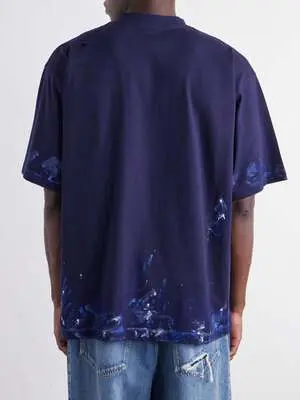 Balenciaga Logo-embroidered Paint-splattered Cotton-jersey T-shirt