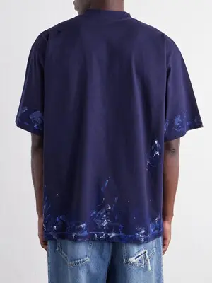 Balenciaga Logo-embroidered Paint-splattered Cotton-jersey T-shirt