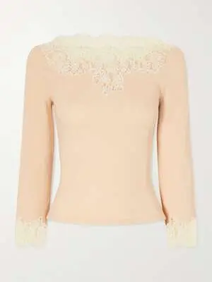 DÔEN Riana Lace-trimmed Cotton-blend Jersey T-shirt - Cream