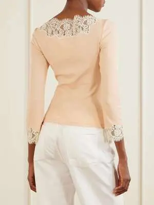 DÔEN Riana Lace-trimmed Cotton-blend Jersey T-shirt