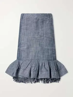 Jacquemus La Jupe Cabana Fringed Ruffled Denim Mid-rise Midi Skirt - Gray