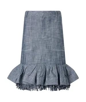Jacquemus La Jupe Cabana Fringed Ruffled Denim Midi Skirt - Gray