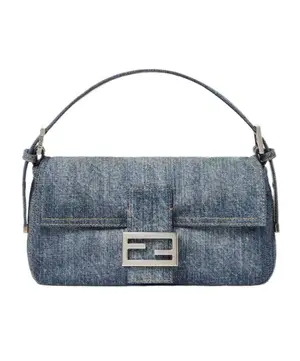 Fendi Baguette 26424 Denim Bag - Light Blue