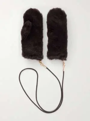 Max Mara Ombrato Strap-detailed Alpaca, Wool And Silk-blend Gloves - Dark Brown