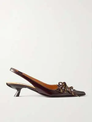 Marni Lace-up Leather Slingback Pumps - Brown