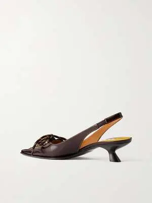 Marni Lace-up Leather Slingback Pumps