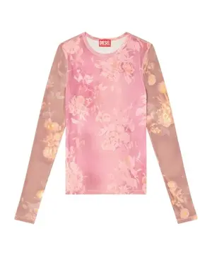 DIESEL® Top In Floral-print Ribbed Jersey - Pink