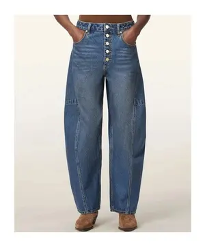 ALLSAINTS Exposed Button Barrel Leg Jeans - Indigo