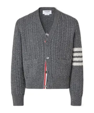Thom Browne Merino Wool 4-bar Intarsia Anchor Cardigan - Medium Gray