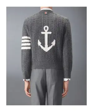 Thom Browne Merino Wool 4-bar Intarsia Anchor Cardigan