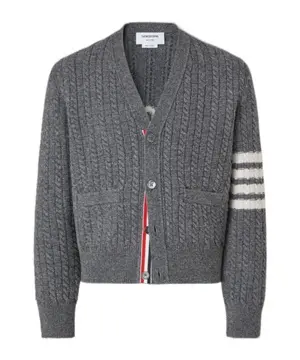 Thom Browne Merino Wool 4-bar Anchor Intarsia Cardigan - Medium Gray