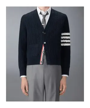 Thom Browne Merino Wool 4-bar Intarsia Anchor Cardigan