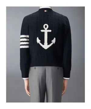 Thom Browne Merino Wool 4-bar Intarsia Anchor Cardigan