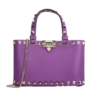 Valentino Garavani Rockstud Mini Shopping Bag In Grainy Calfskin - Purple