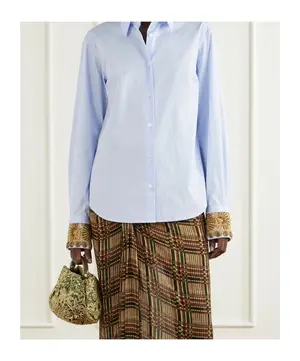 Dries Van Noten Embroidered Cuff Long-sleeve Shirt - Light Blue