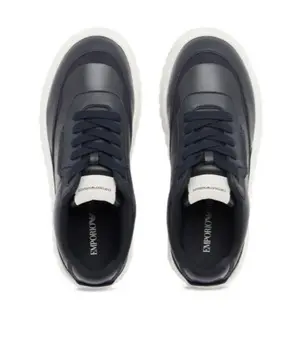 Emporio Armani Smooth Leather Lace-up Sneakers With Textured Rubber Sole