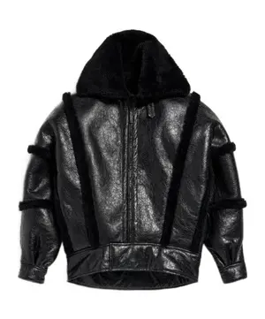 Balenciaga High Collar Leather Jacket With Shearling Details And Lining - Black