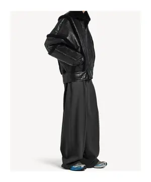 Balenciaga High Collar Leather Jacket With Shearling Details And Lining