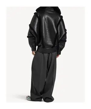 Balenciaga High Collar Leather Jacket With Shearling Details And Lining
