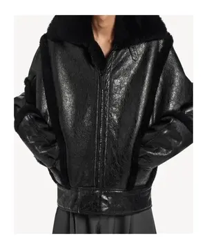 Balenciaga High Collar Leather Jacket With Shearling Details And Lining