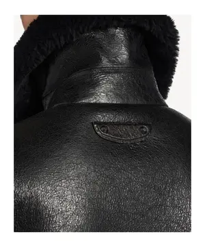 Balenciaga High Collar Leather Jacket With Shearling Details And Lining