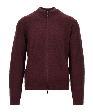 Emporio Armani Virgin Wool Cardigan With Fancy Stitch And Zip Closure - No