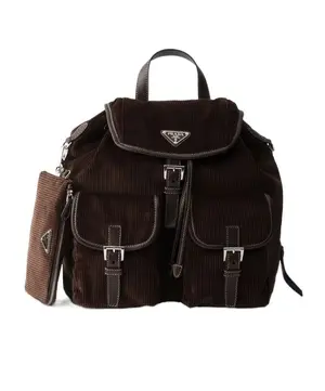 Prada Medium Corduroy And Leather Backpack - Ebony