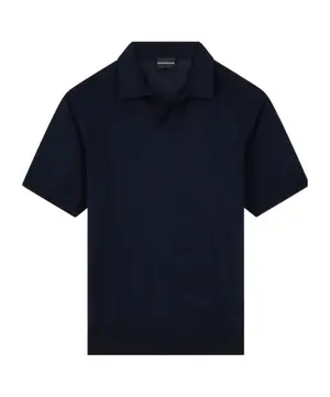 Emporio Armani Virgin Wool And Silk Polo Neck Sweater - Navy Blue