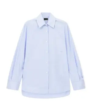 Emporio Armani Striped Cotton Poplin Shirt With A Single Chest Pocket - Light Blue