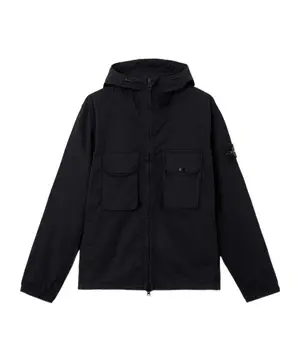 Stone Island Comfort-fit Hooded Zip-up Overshirt With Chest Pockets - Black