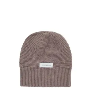 Emporio Armani Virgin Wool Cable Knit Beanie With A Ribbed Bottom - Brown