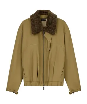 Emporio Armani Cotton Blouson Jacket With A Plush Detachable Collar - Beige