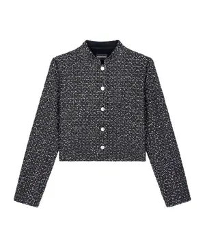 Emporio Armani Denim Blazer With Embroidered Paillettes And Front Buttons