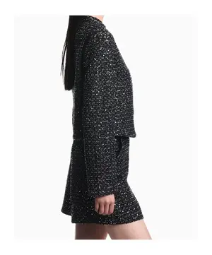 Emporio Armani Denim Blazer With Embroidered Paillettes And Front Buttons