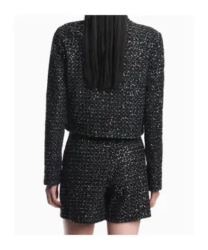 Emporio Armani Denim Blazer With Embroidered Paillettes And Front Buttons