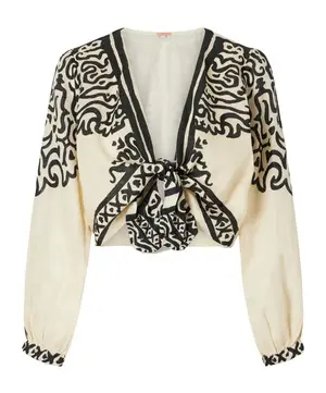 Johanna Ortiz Printed Linen Cropped Top With Tie Detail