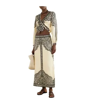 Johanna Ortiz Printed Linen Cropped Top With Tie Detail