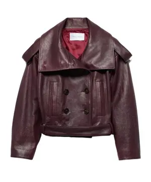 7 For All Mankind Double-breasted High-neck Leather Jacket