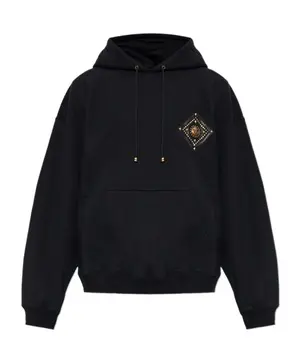Versace Long Sleeve Embellished Hooded Sweatshirt - Black