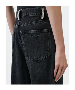 Alexander Wang Crystal Hotfix Logo Pocket Blow Up Jeans